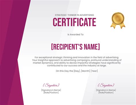 Free Strategic Thinker In Advertising Certificate Template To Edit Online