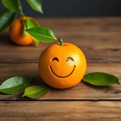 A Happy Orange Fruit Smiling On An Isolated Background With Table