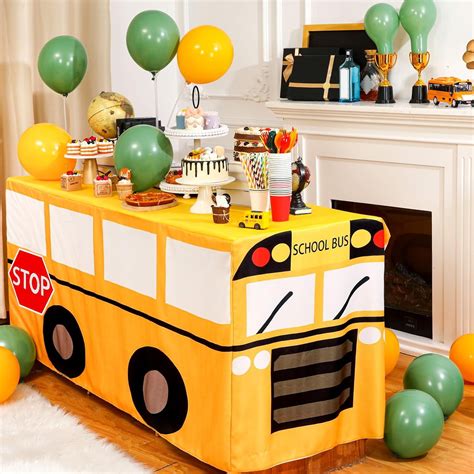 School Bus Theme Party Tablecloth With Realistic School Bus Design