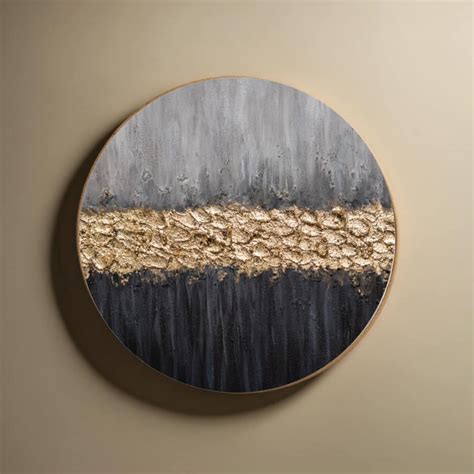 Black And Gold Round Canvas 3d Textured Impasto Art For Living Room Etsy
