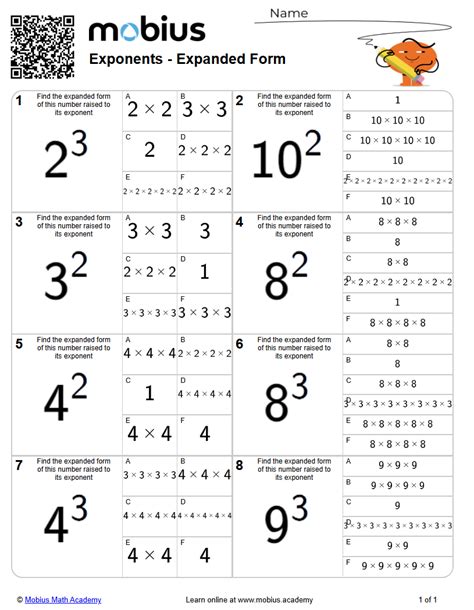 Exponents Expanded Form Level 1 Mobius Math Academy