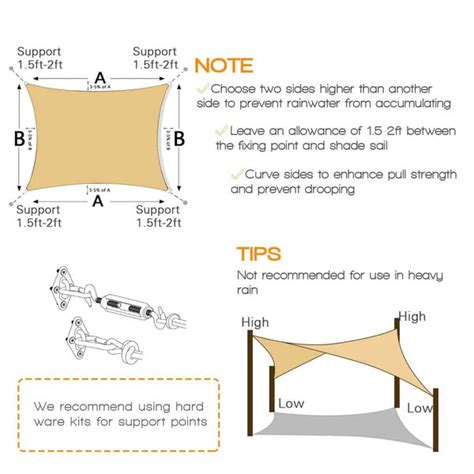 3m X 4m Rectangle Sun Shade Sails For Patios Sun Uv Outdoor Canopy