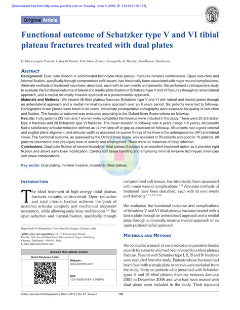 Pdf Functional Outcome Of Schatzker Type V And Vi Tibial Plateau