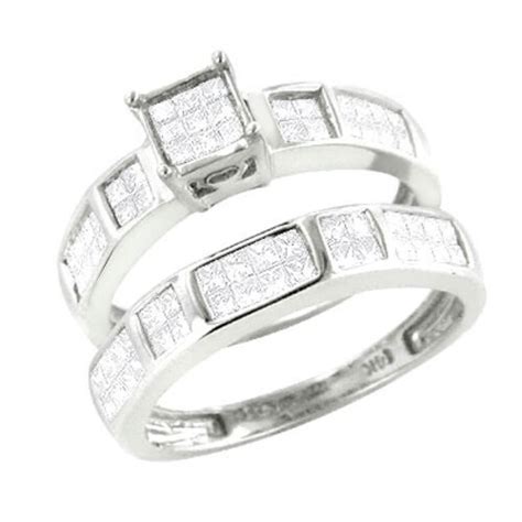 14k White Gold Princess Cut Diamond Engagement Ring And Band Bridal Set 1