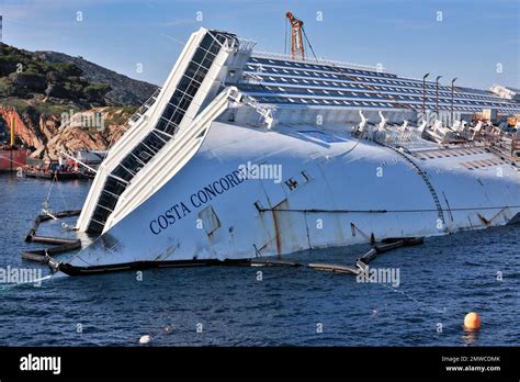 Bow With Lettering Name Costa Concordia Of Capsized Cruise Ship In The