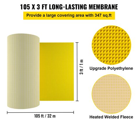 Vevor Uncoupling Membrane Tile Membrane Underlayment 3 X 105 Ft 347 Sq