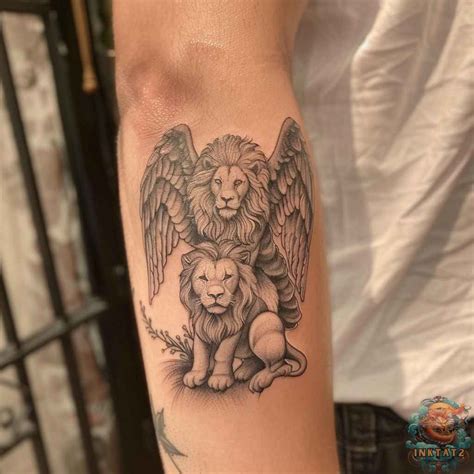 Traditional Lion With Wings Tattoo