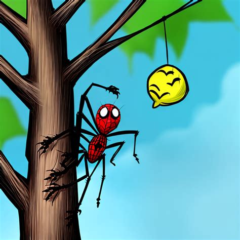 Spider Crawling Up A Tree Cartoon Style