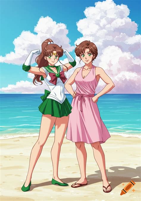 An Anime Illustration Of Sailor Jupiters Muscular Mom In A Red Bikini