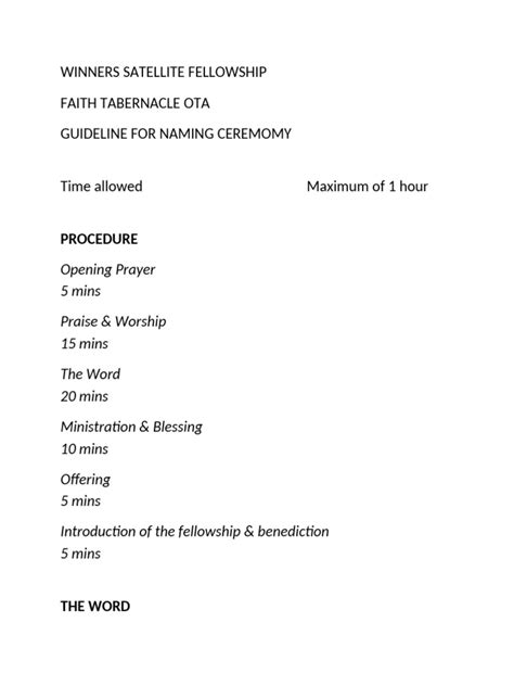 Naming Program And Outline Pdf