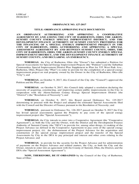 Fillable Online Title Ordinance Approving Pace Documents Fax Email