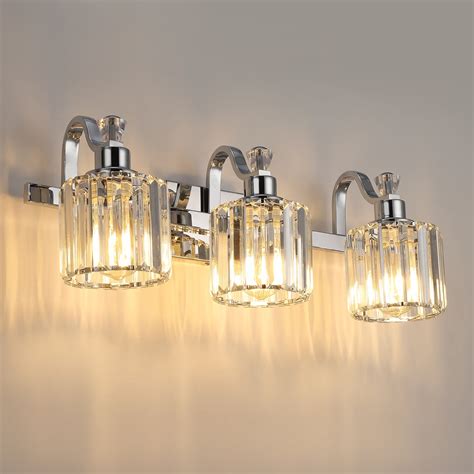 Modern Bathroom Vanity Light 3 Lights Stainless Steel Crystal Vanity