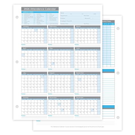 Ppe Employee Attendance Calendar 2026 Free Printable Templates