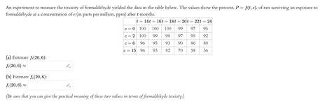 Solved An Experiment To Measure The Toxicity Of Formaldehyde