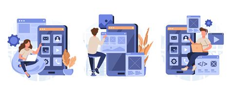 App Development Concept Set Developers Write Code Testing Create Page Layout People Isolated