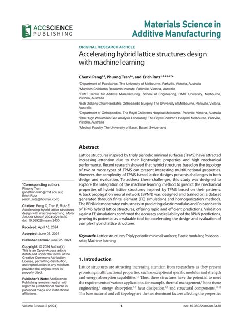 PDF Accelerating Hybrid Lattice Structures Design With Machine Learning