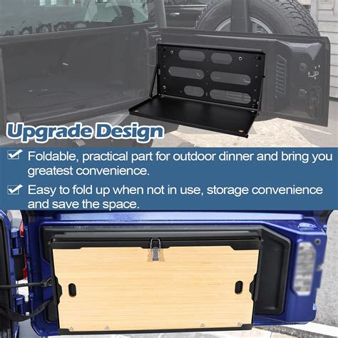 Drop Down Tailgate Table With Wood Tray Cargo Shelf For Jeep Wrangler