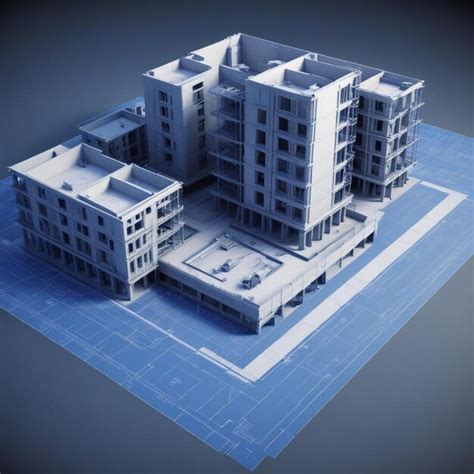 Detailed 3d Model Of A Building With An Accompanying Blueprint