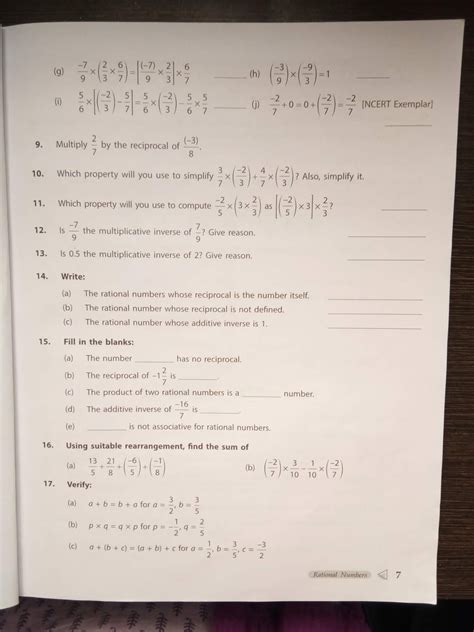 MATHEMATICS Chapter 1 Rational Number Worksheet Class 8th Maths