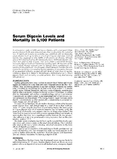 Pdf Serum Digoxin Levels And Mortality In 5100 Patients