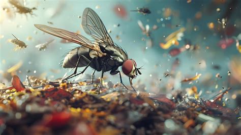 Flies On The Pile Of Trash Blurred Background Premium Ai Generated Image