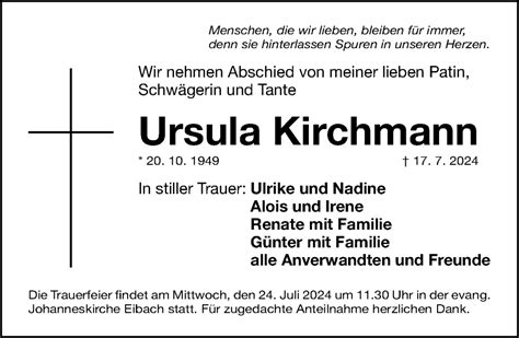 Traueranzeigen Von Ursula Kirchmann Trauernnde