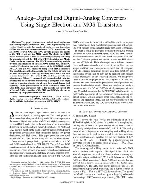 Pdf Analogdigital And Digitalanalog Converters Using Single Electron And Mos Transistors