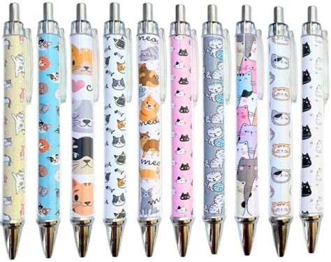 10pc Cat Ink Pens Set Cute Kawaii Funny Cats Kitty Themed