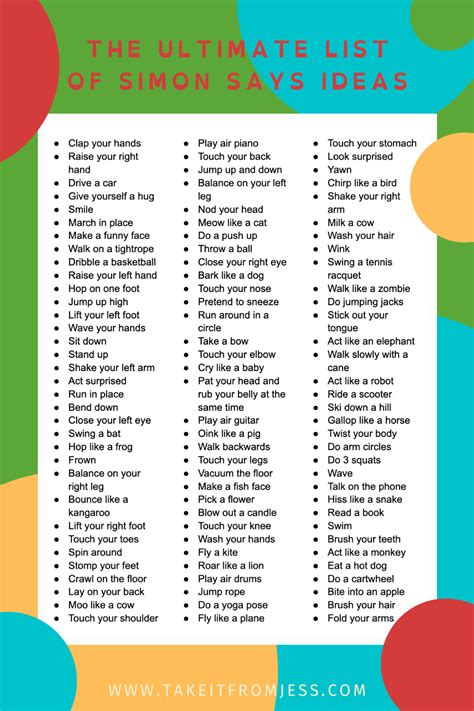 The Ultimate List Of Simon Says Ideas And Free Printable Take It From Jess