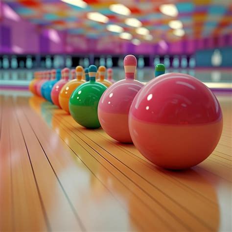 Premium Ai Image Brightly Colored Bowling Balls Lined Up In A Row On