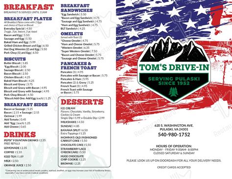 Menu At Toms Drive In Restaurant Pulaski