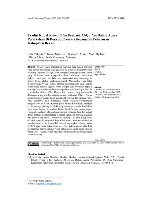 Pdf Tradisi Ritual Nyirep Udan Berbasis Al Quran Dalam Acara Pernikahan Di Desa Sumbersari