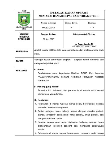 Sop Memakai Dan Melepas Baju Tidak Steril Baju Harian Ok Pdf