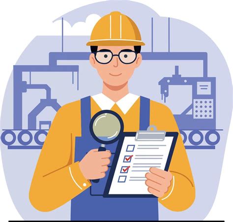 Industrial Worker Inspecting Checklist With Magnifying Glass In Factory