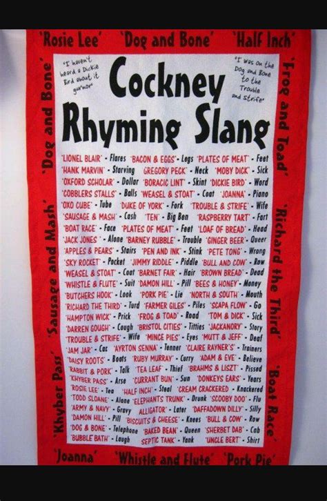 Cockney Slang Words And Rhyming Slang Guide English Riddles Cockney