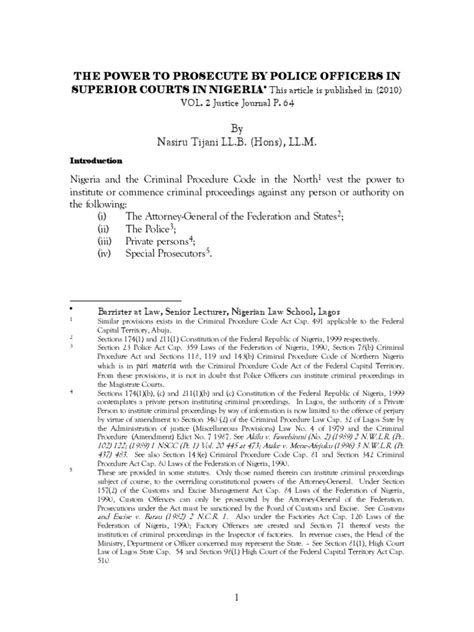 The Power To Prosecute By Police Officers In Superior Courts In Nigeria Pdf Prosecutor