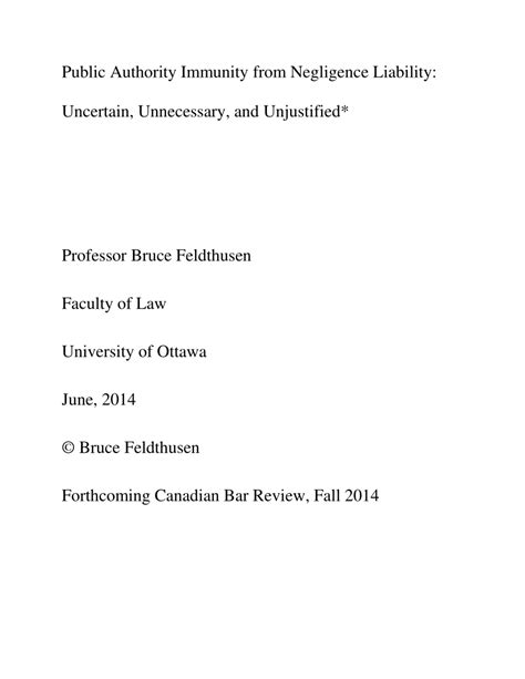 Pdf Public Authority Immunity From Negligence Liability Uncertain