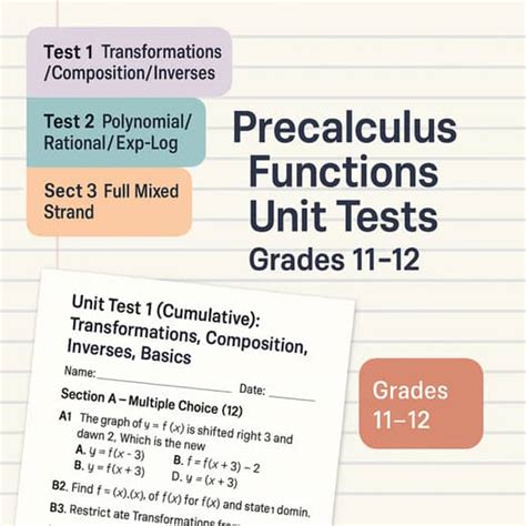Precalculus Functions Unit Tests And Cumulative Reviews By Mr Johnney