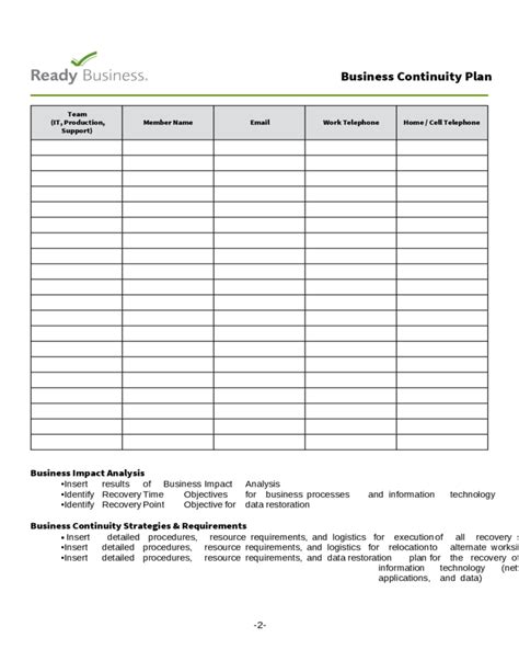 Simple Business Continuity Plan Template Free Download