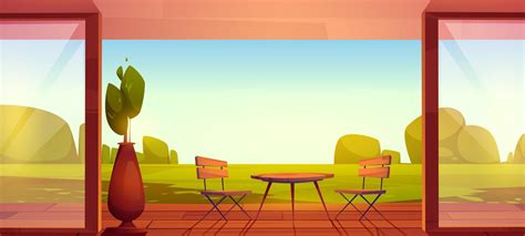 House Terrace Wooden Patio With Table And Chairs 13961768 Vector Art At Vecteezy