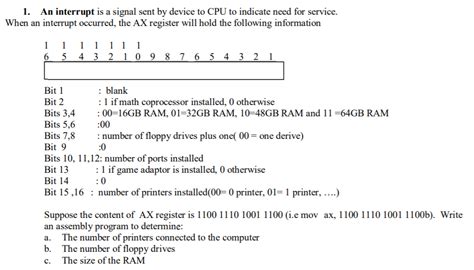 Solved An Interrupt Is A Signal Sent By Device To CPU To Chegg