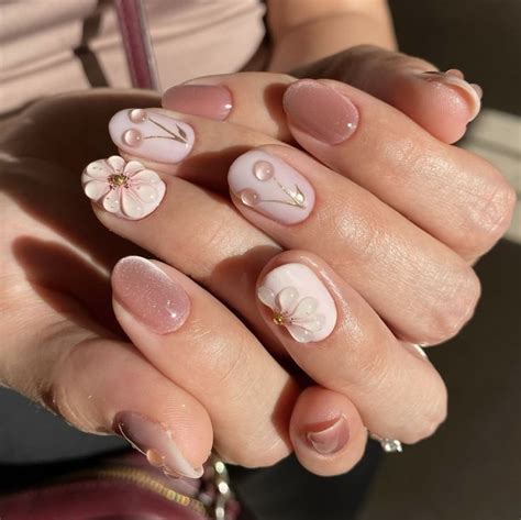 Nude Color Spring Nails Nude Nail Art With Flowers Pink Flower