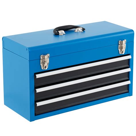 Portable Steel Tool Box With Top Storage Tray And Double Latch System