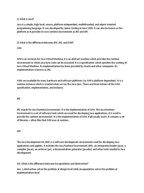 Core Java 100 Interview Que Pdf Method Computer Programming