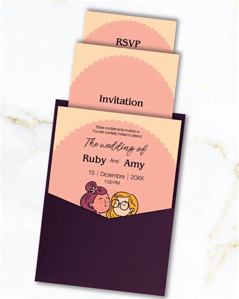 Same Sex A7 Denali Pocket Spanish And English Wedding Invitation Ap