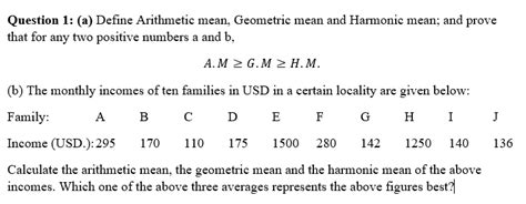 Solved Question 1 A Define Arithmetic Mean Geometric