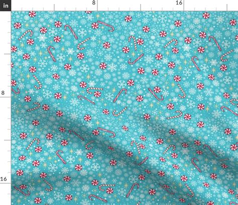 Snowflakes Pepermint Candy And Stars Fabric Spoonflower