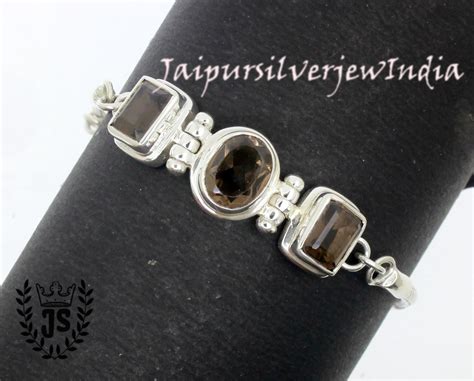 Faceted Smoky Quartz Sterling Silver Bracelet Handmade Jewelry Etsy