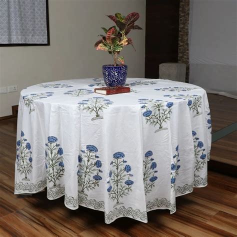Handmade Cotton Hand Block Printed Round Table Cover Size 84 Inches