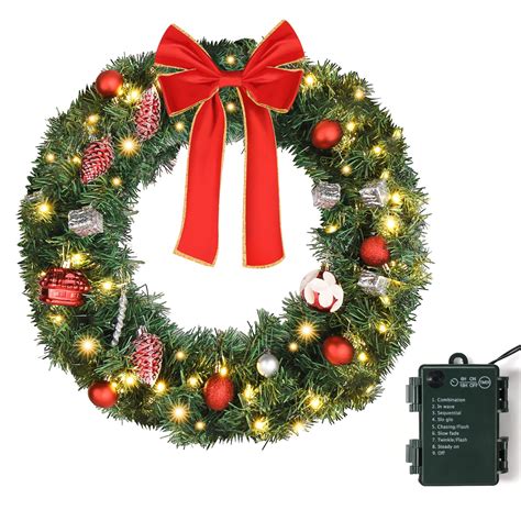 Matladin 24 Pre Lit Christmas Wreath Artificial Battery Operated